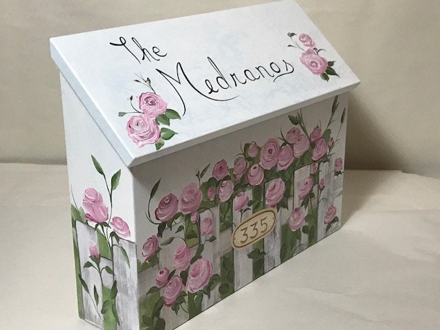 Vintage Roses Painted Wall Mount Mailbox Personalized | Etsy