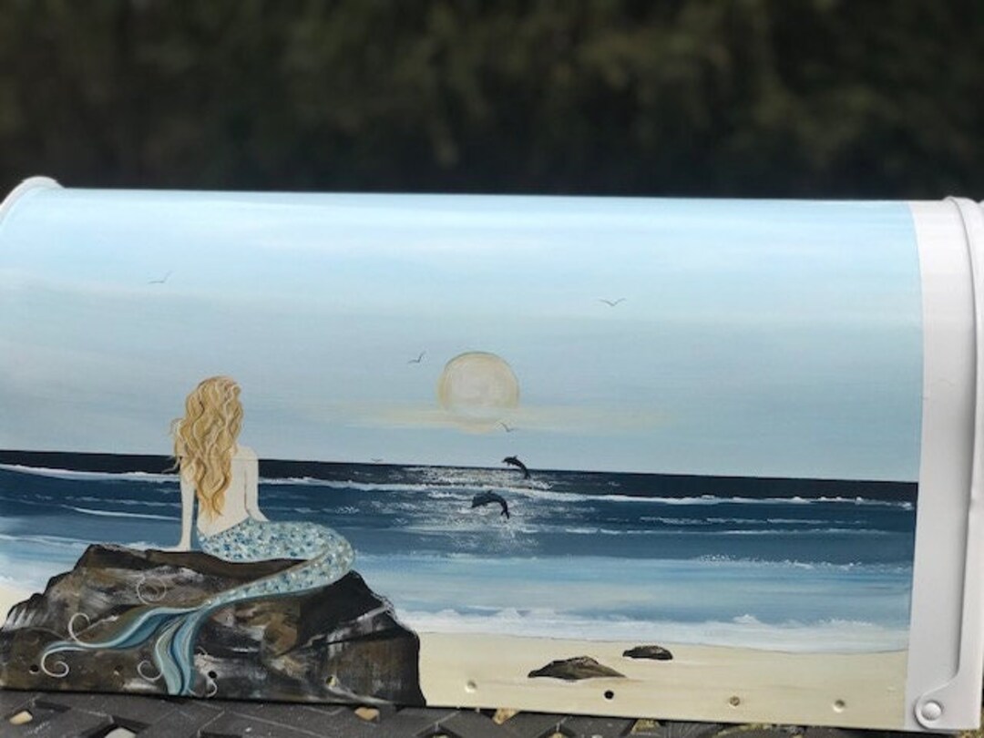 Personalized Mermaid Beach Painted Mailbox for Mermaid Lovers Gift ...