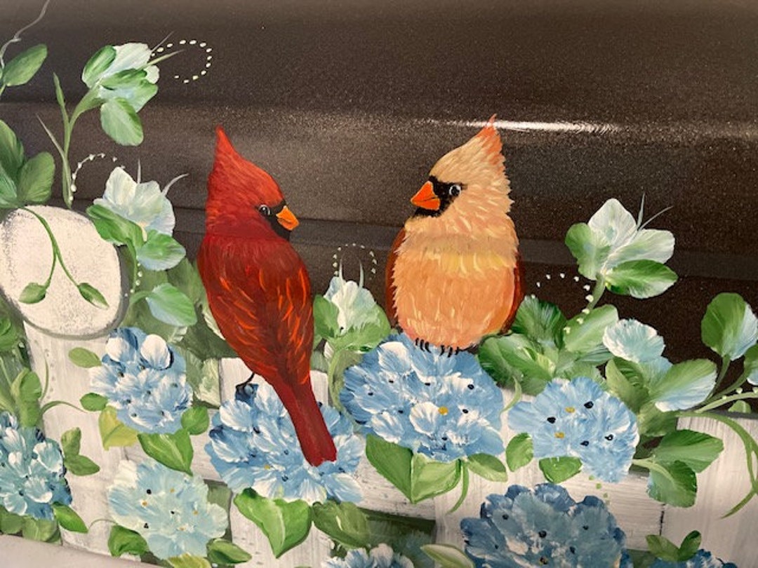 Cardinal Birds XL Mailbox Hydrangea Floral Mailbox Art With Cardinal ...