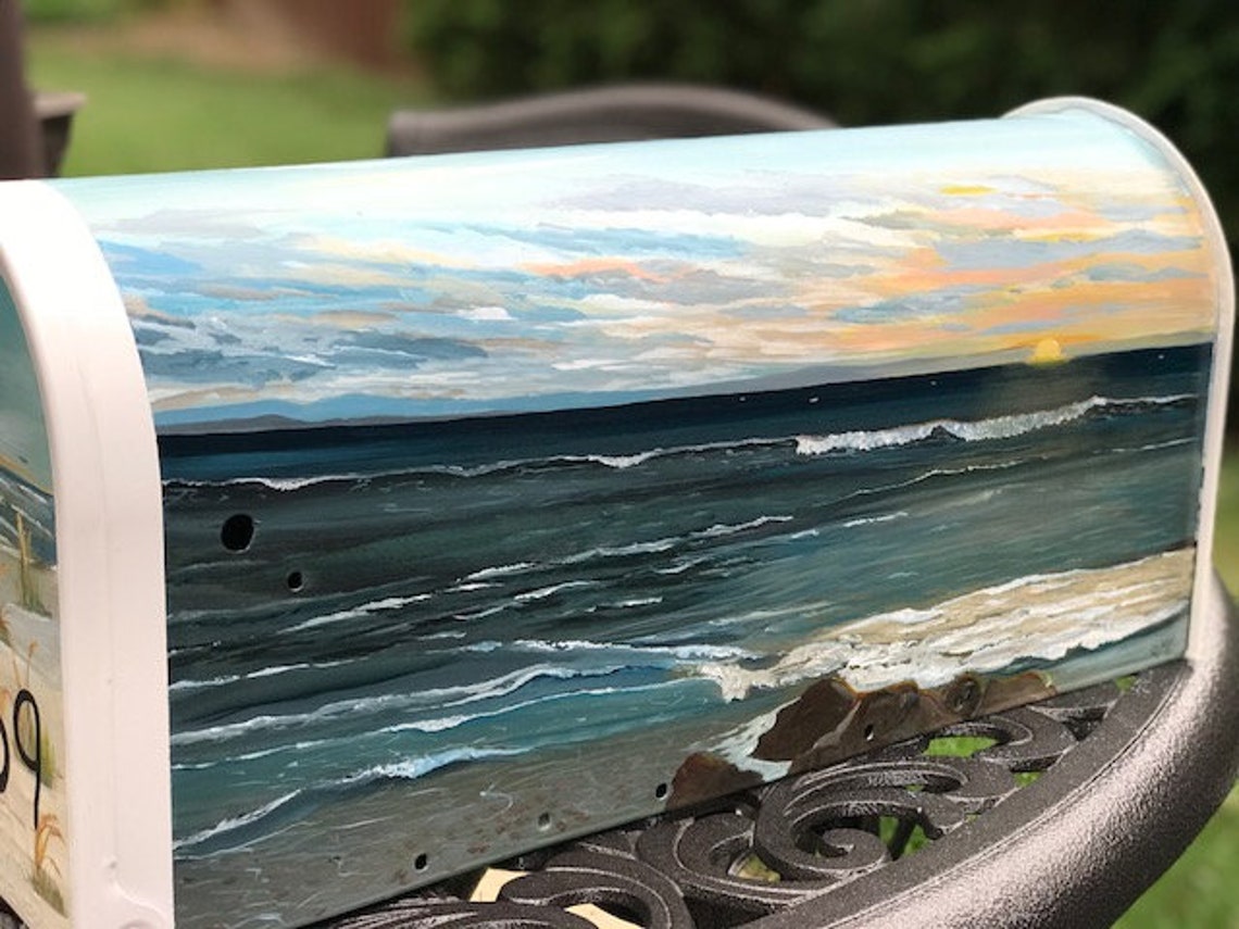 Painted Mailbox Sunset on the Beach Beach Mailbox Custom | Etsy
