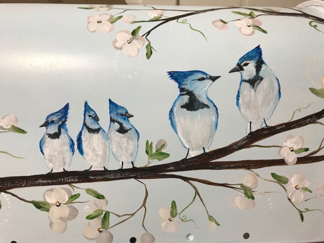 Personalized Blue Jay Bird Family Mailbox, Custom Painted Mailbox, A ...