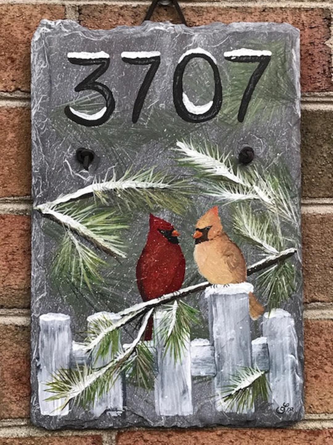 Painted Slate, Winter Cardinals Painting, Address Slate, Personalized ...