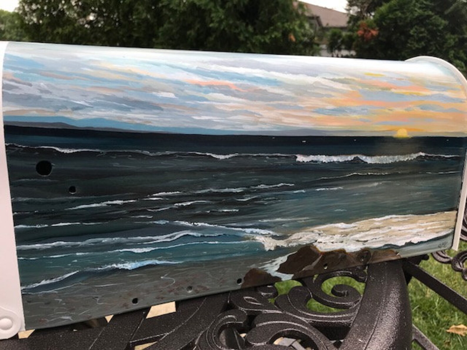 Painted Mailbox Sunset on the Beach Beach Mailbox Custom | Etsy