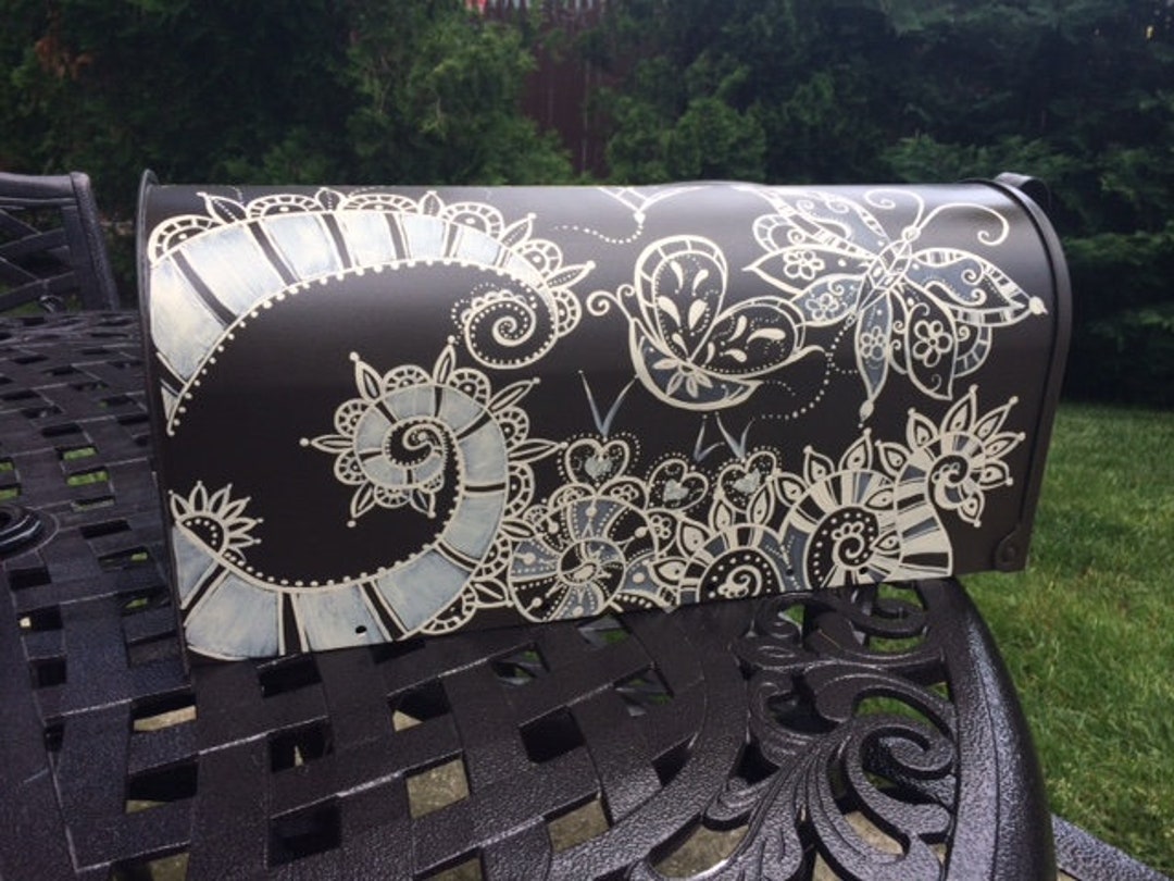 Hand Painted Unique Mailbox, Whimsical Butterflies and Flowers, Elegant ...