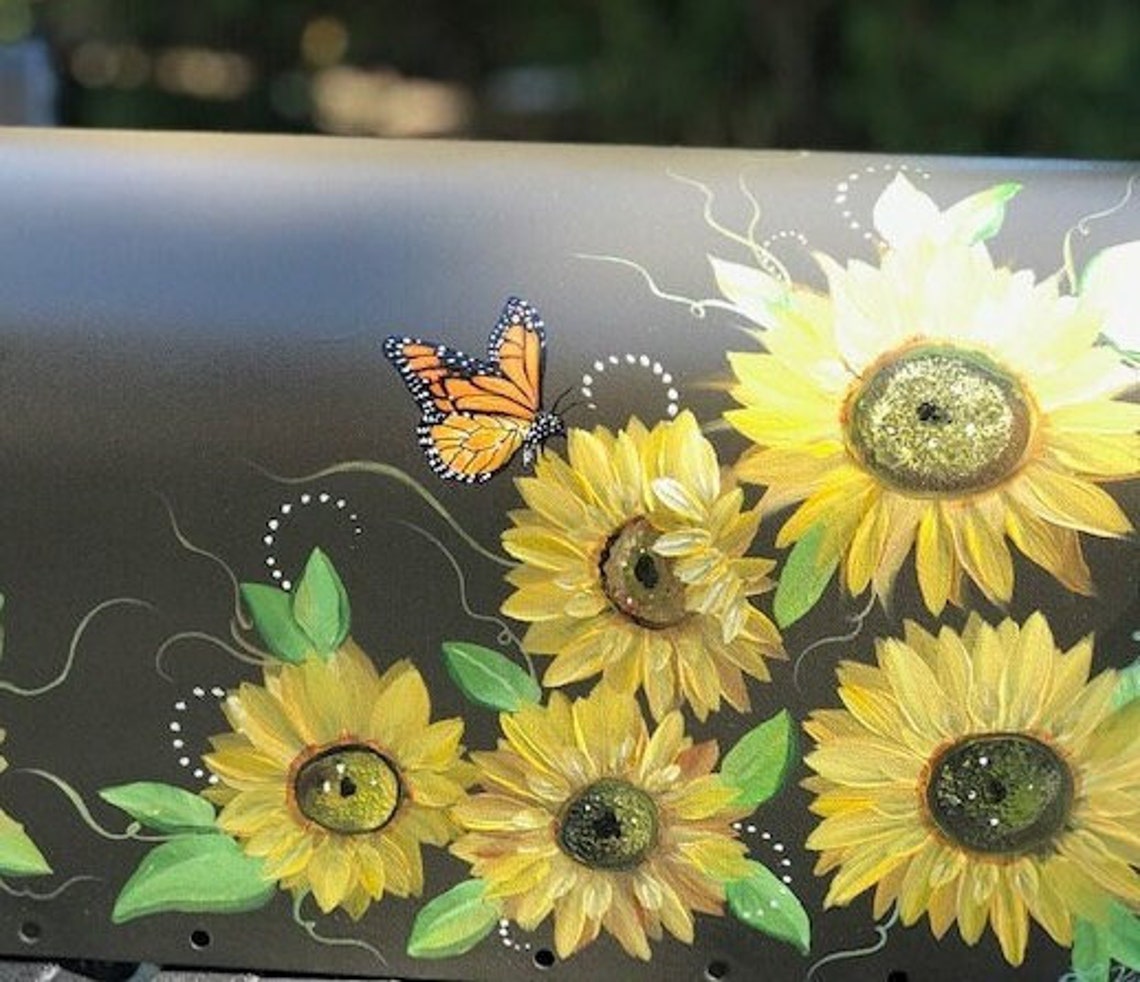 Monarch Butterfly Sunflower Mailbox – Hand Painted Floral Rural Art - Etsy