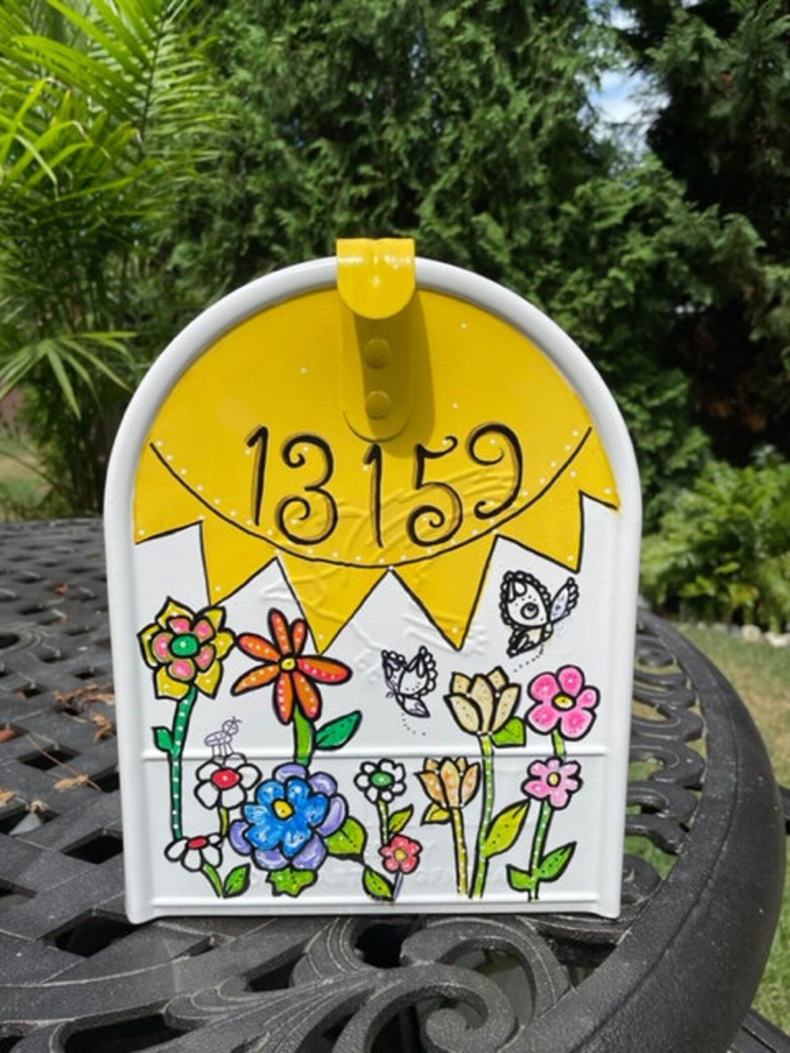 Whimsical Painted Mailbox, Colorful Garden Art, Butterflies & Flowers ...