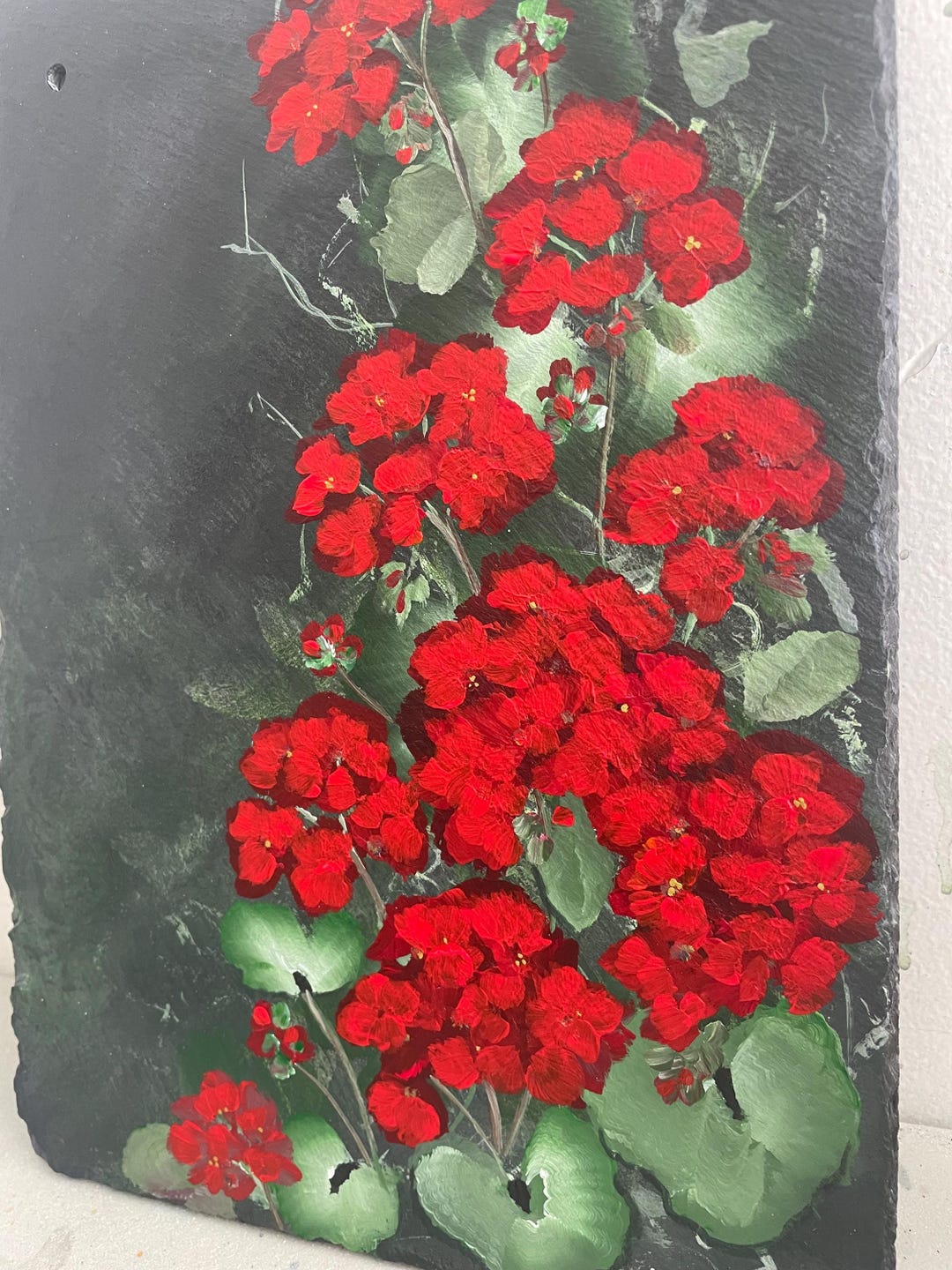 Hand Painted Geranium Welcome Slate, Personalized Address Sign - Etsy