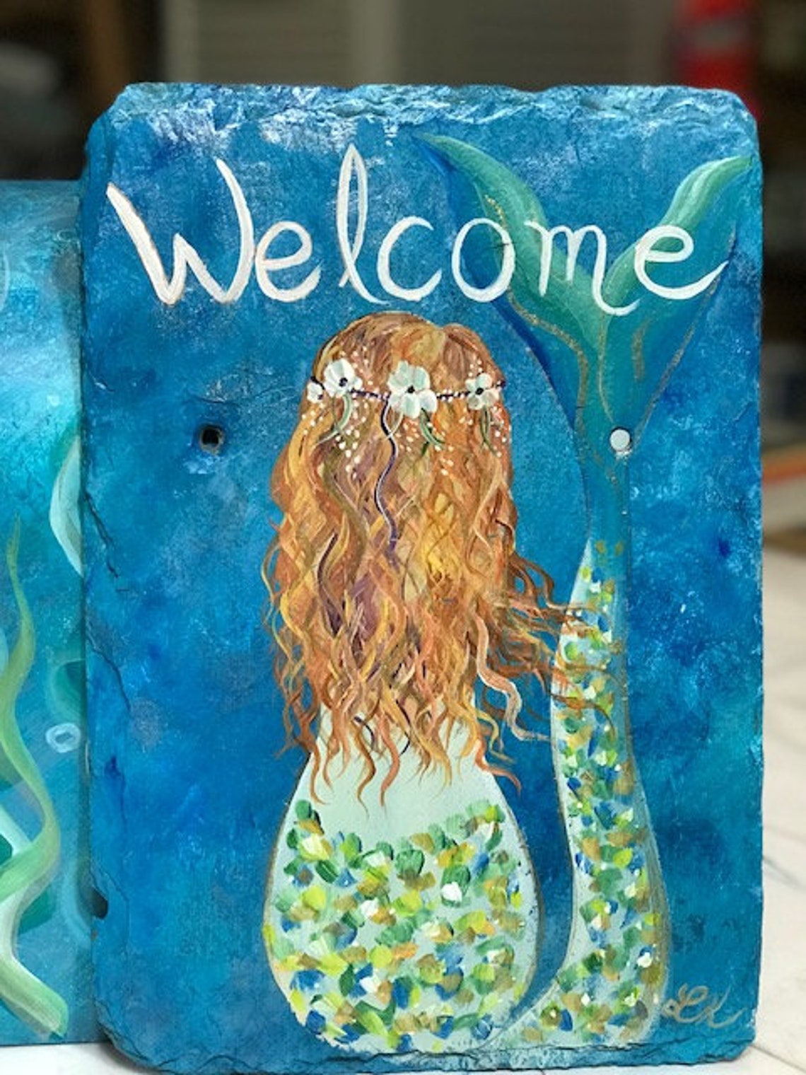 Hand-painted Mermaid Welcome Slate, Personalized Outdoor Art - Etsy