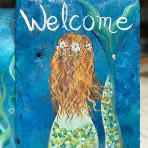 Mermaid Welcome Slate, Hand Painted Original Mermaid Painting on Slate ...