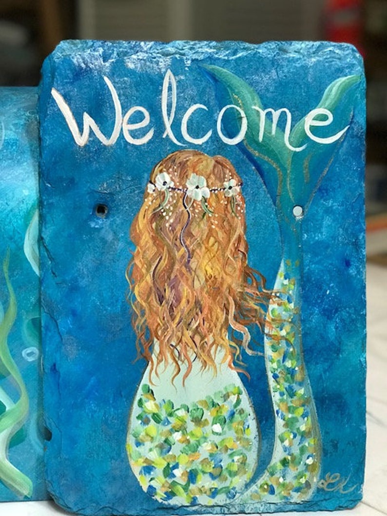 Hand-painted Mermaid Welcome Slate, Personalized Outdoor Art - Etsy