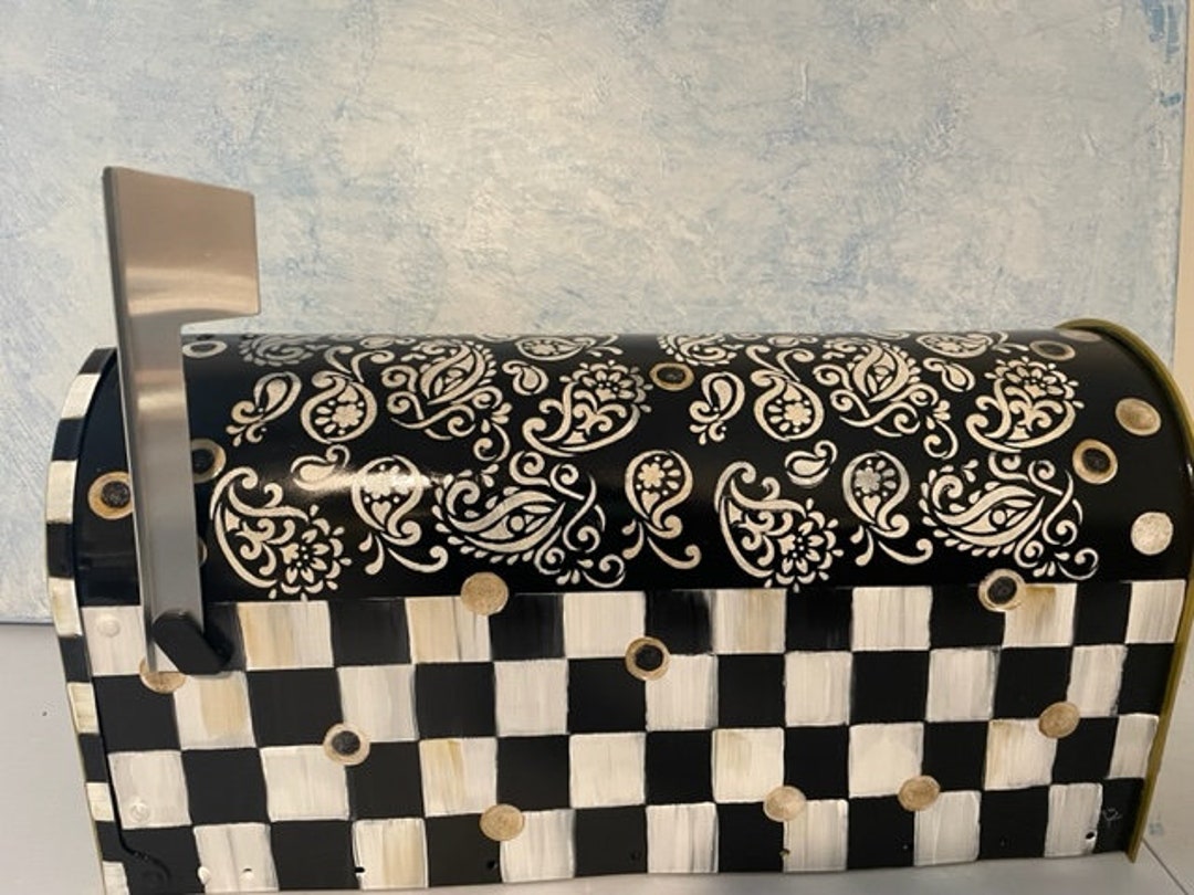 Hand Painted Paisley and Checkered Large Black Rural Mailbox With ...
