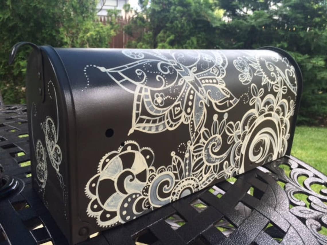 Hand Painted Mailbox, Whimsical Butterflies, Floral Design, Custom ...