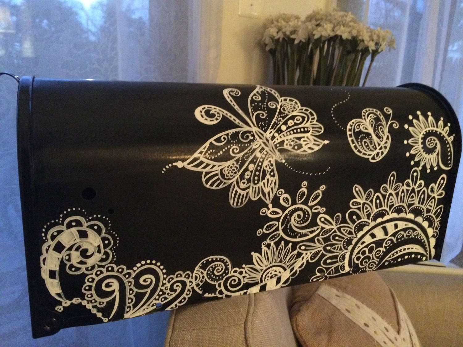 Hand Painted Mailbox Custom Black and White Painted | Etsy