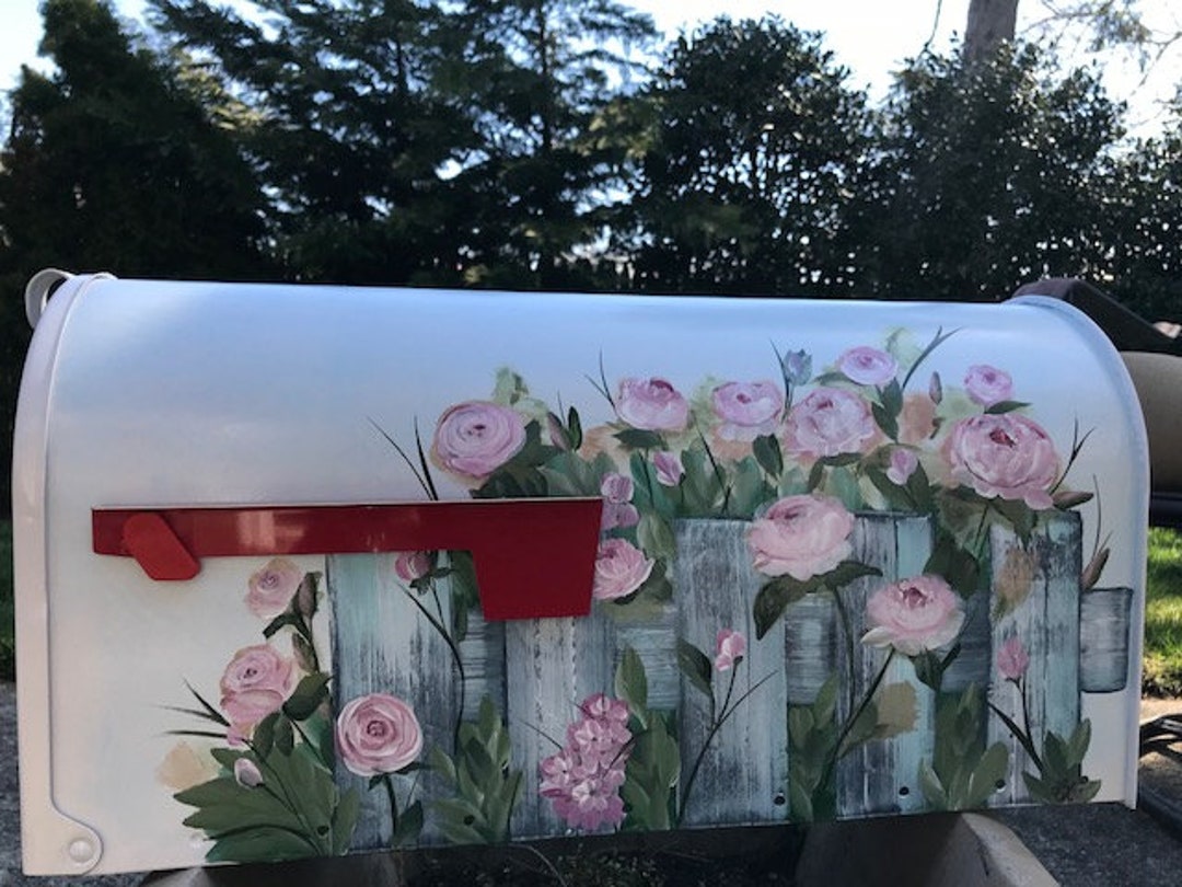 Hand Painted Pink Rose Mailbox, Decorative Floral Curb Appeal - Etsy