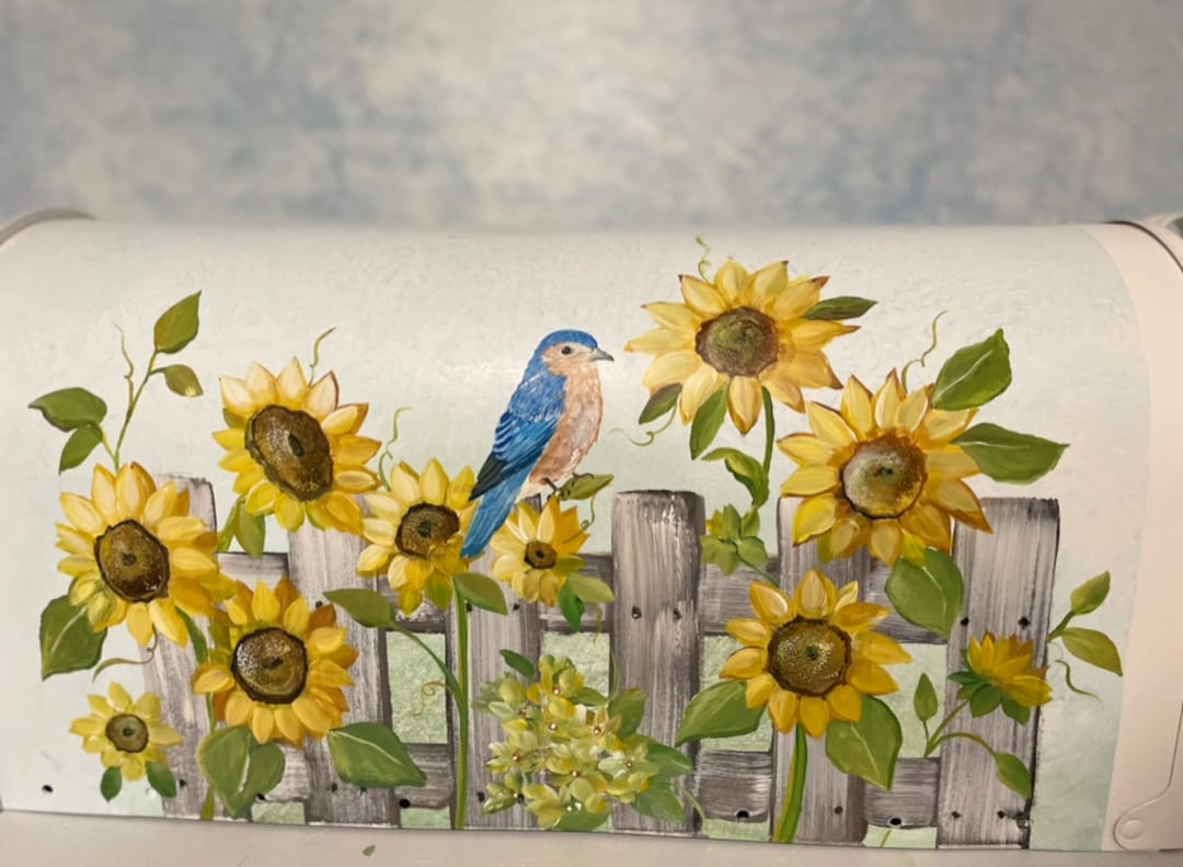 Sunflower and Birds Mailbox Gift for Her, Hand Painted Unique Artful ...