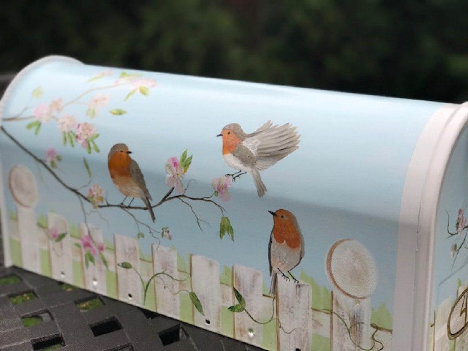 Hand-painted Robin Bird Mailbox, Bird & Flower Art - Etsy