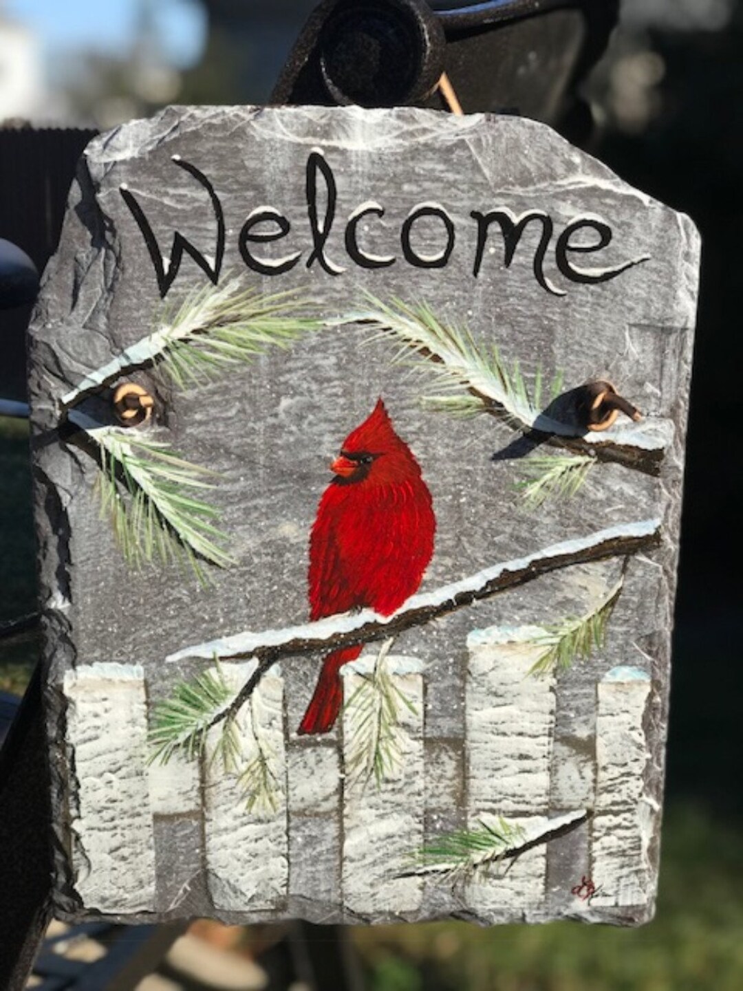 Personalized Red Cardinal Painted Welcome or Address Slate, Hand ...