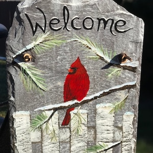 Personalized Red Cardinal Painted Welcome or Address Slate, Hand ...