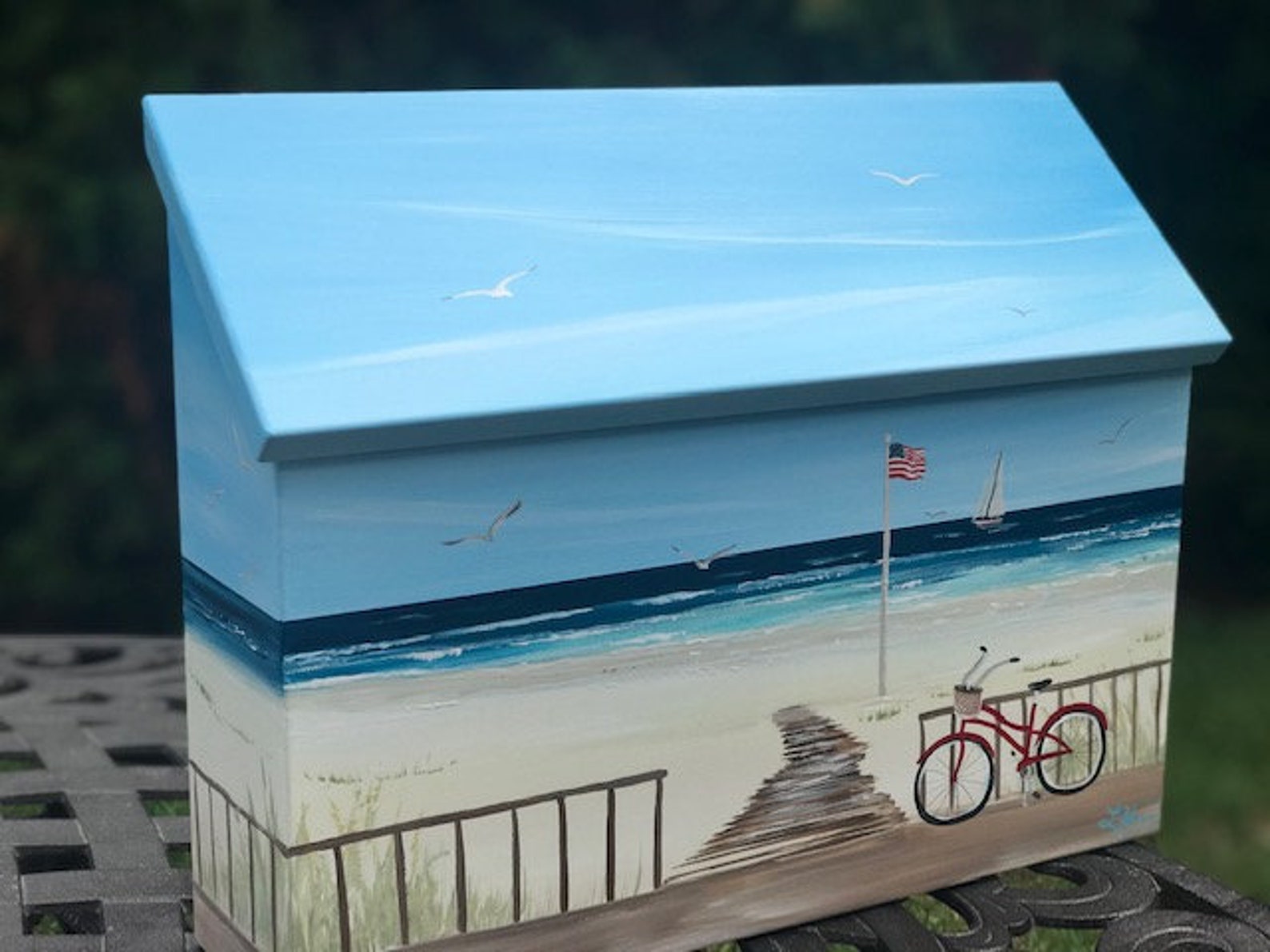 Wall Mount Painted Beach Themed Mailbox Featuring Bike - Etsy