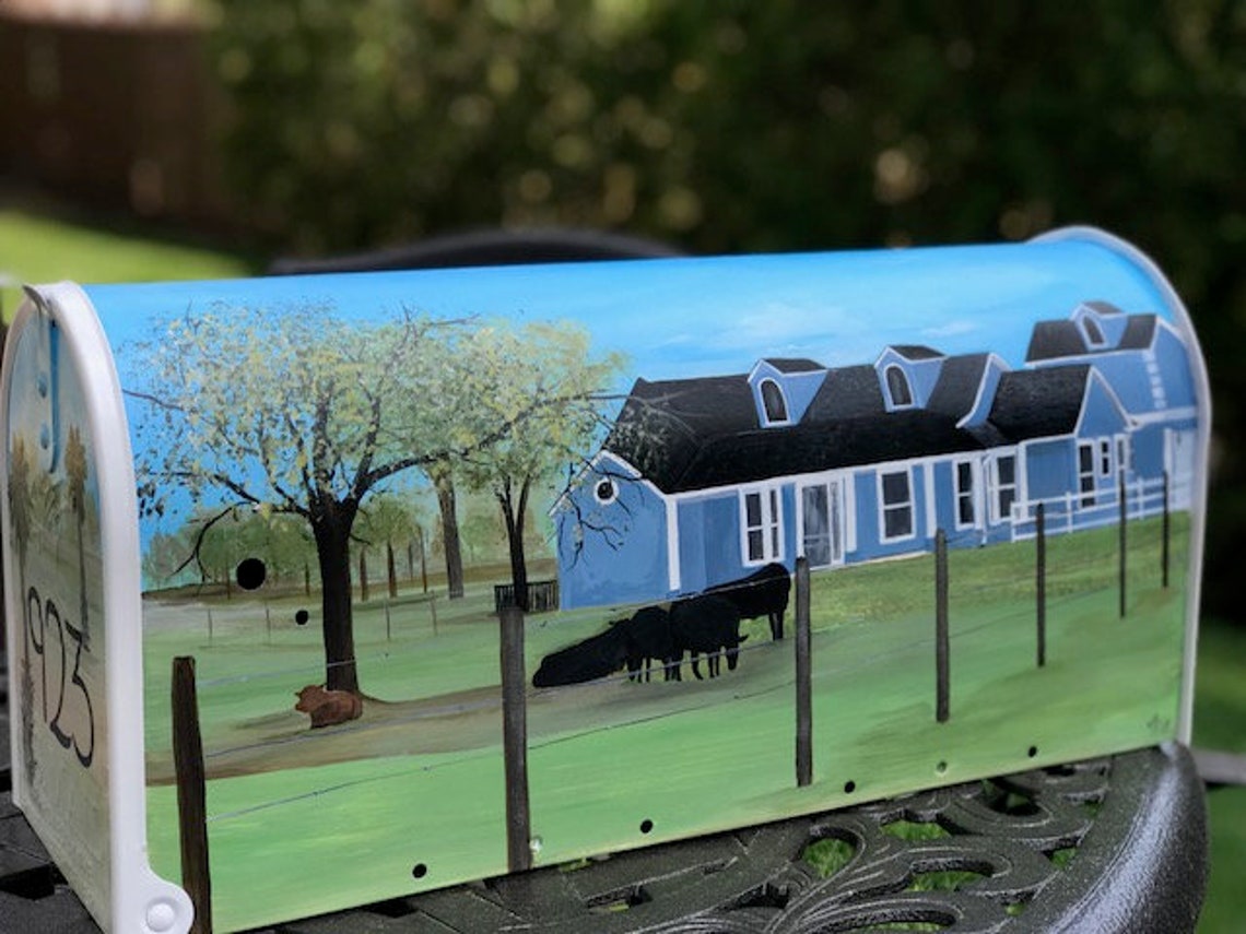 Custom Painted Mailboxes Farmhouse Mailbox Cow Farm on | Etsy