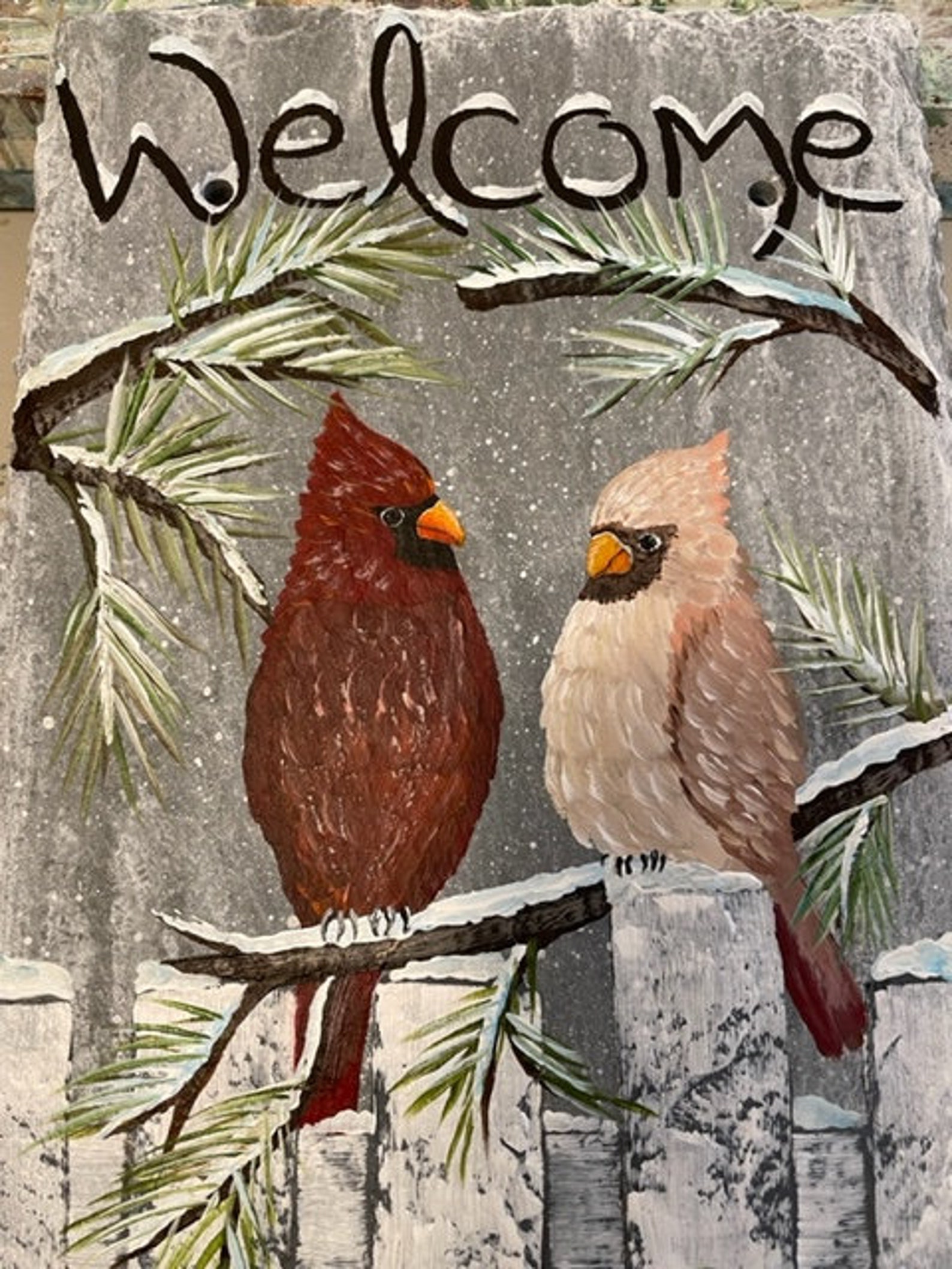 Painted Slate Winter Cardinals Painting Address Slate - Etsy