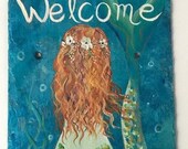 Mermaid Welcome Slate Hand Painted Original Mermaid Painting - Etsy