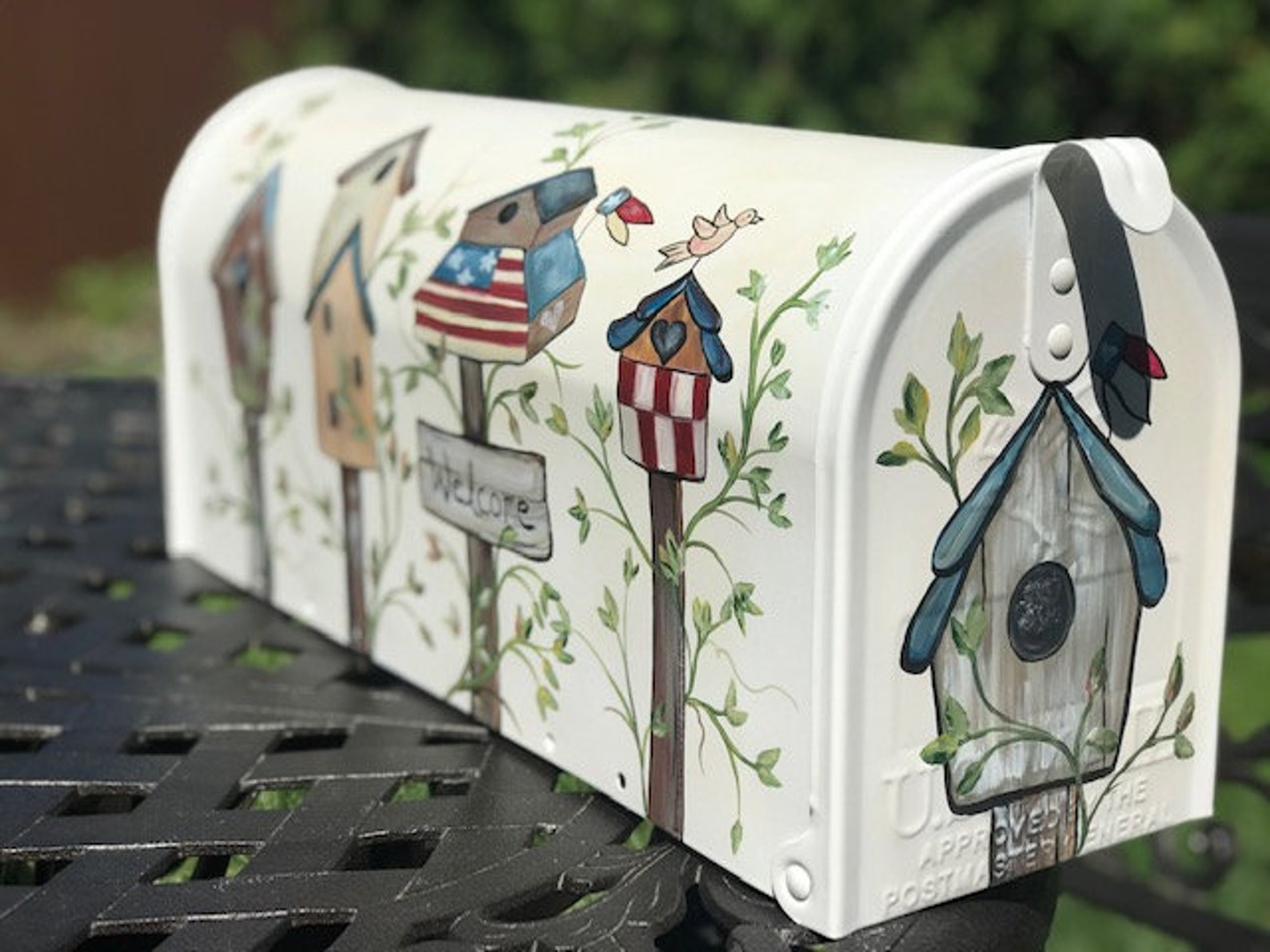 Custom Painted Rural Mailbox, Folk Art Birdhouses Design, Country Decor ...