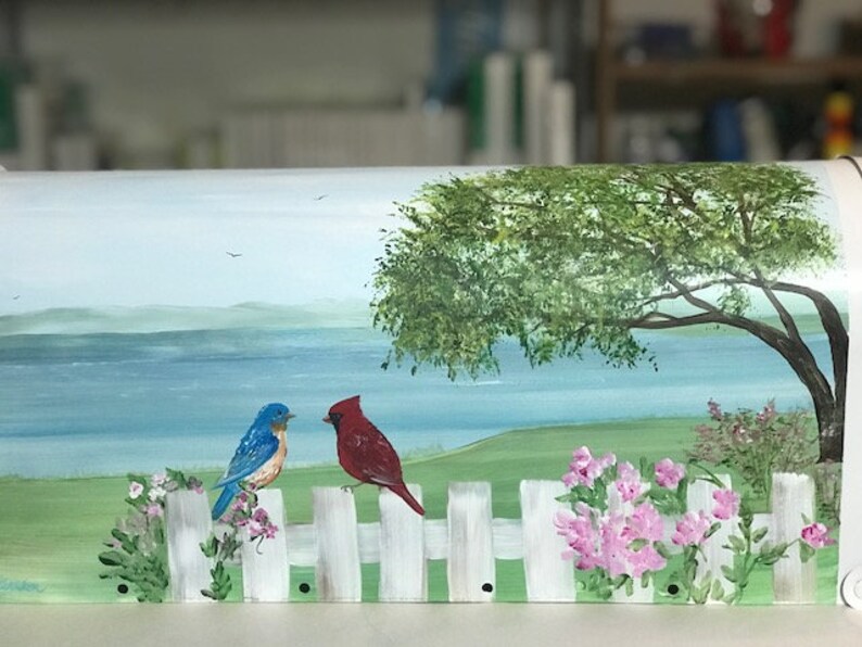 Bluebird and Cardinal Mailbox Hand Painted Mailbox Birds at - Etsy