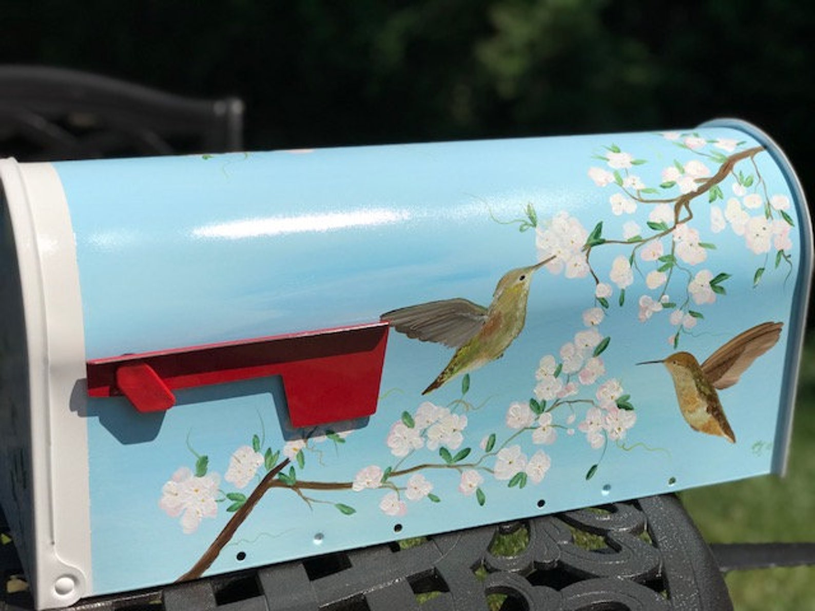 Hummingbird Mailbox Painted Hummingbirds With Cherry | Etsy