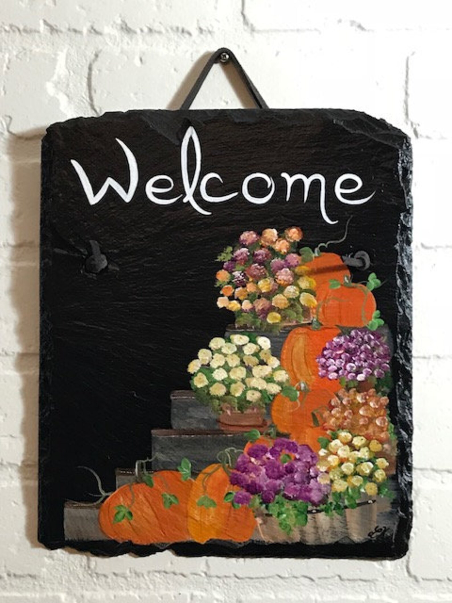 Welcome Slate Autumn Decor Painted Welcome Signs Pumpkins | Etsy