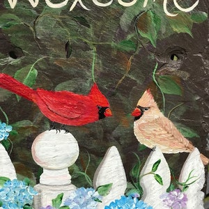 Cardinal Birds Welcome Slate Hand Painted, Decorative Art Address or ...