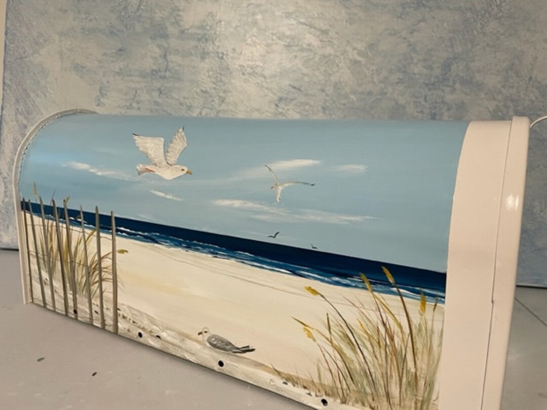 Hand Painted Seagull Mailbox, Beach Scene Rural Nautical Themed ...