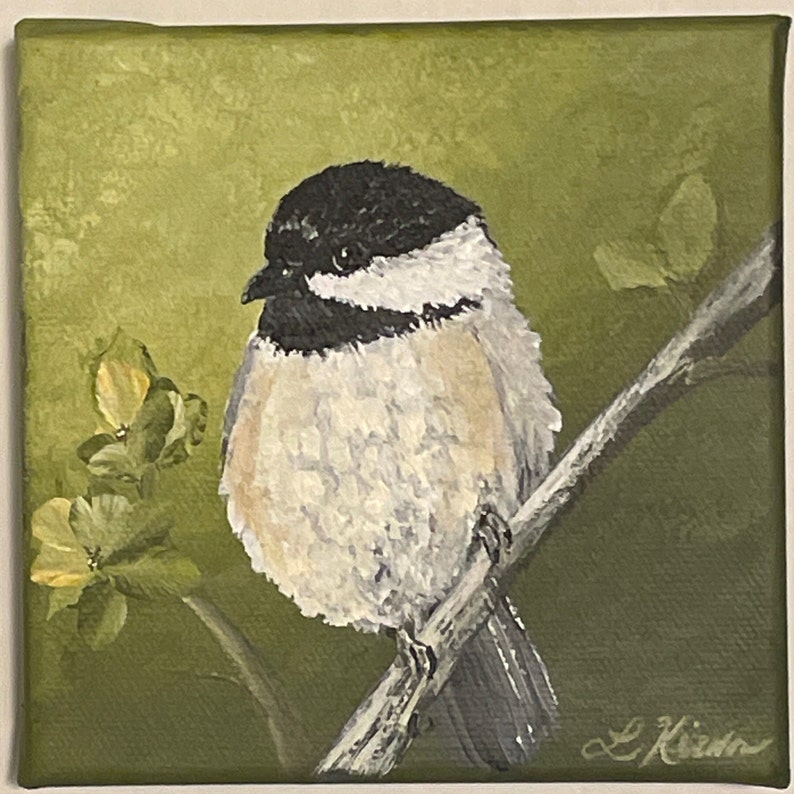 Black- Capped Chickadee Painting Small 5"x 5" Acrylic Bird Artwork ...