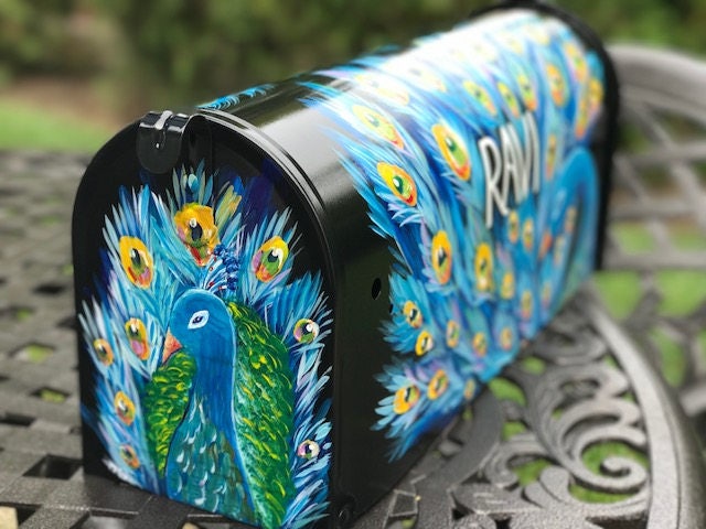 Custom Painted Mailboxes, Exotic Bird Art, Peacock Painting, Unique ...