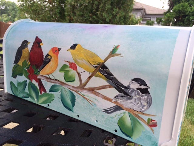 Hand Painted Mailbox, Birds on A Mailbox, Cardinals, Blue Birds, Custom ...