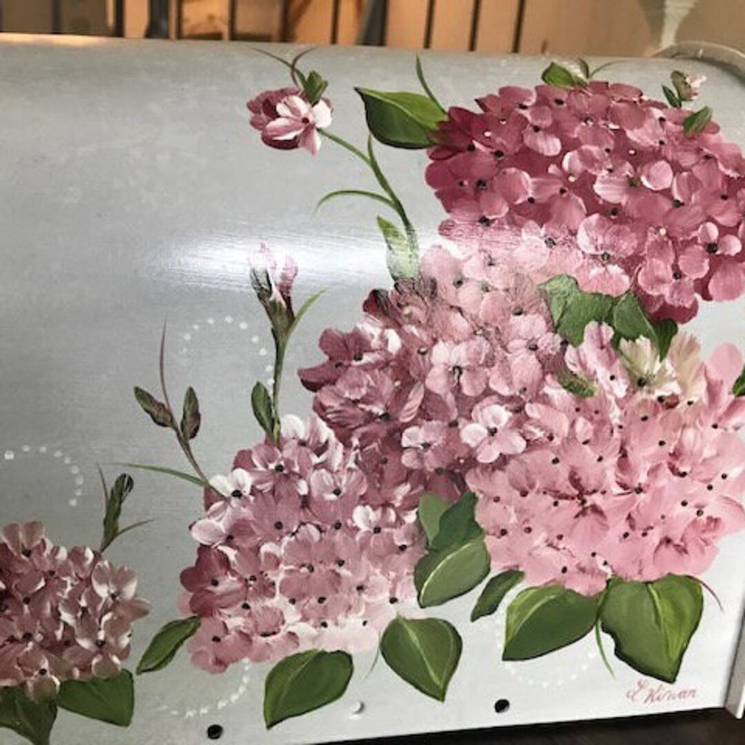 Hand Painted Pink and Gray Hydrangea Decorative Mailbox Uniquely ...