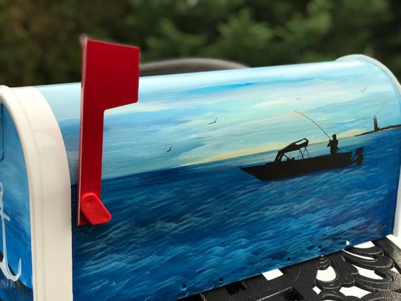 Painted Custom Mailbox Fishermen's Mailbox Fishing | Etsy