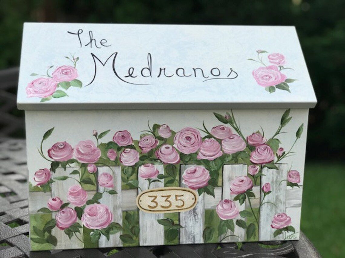 Vintage Roses Painted Wall Mount Mailbox Personalized | Etsy