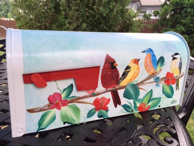 Hand Painted Mailbox, Birds on A Mailbox, Cardinals, Blue Birds, Custom ...