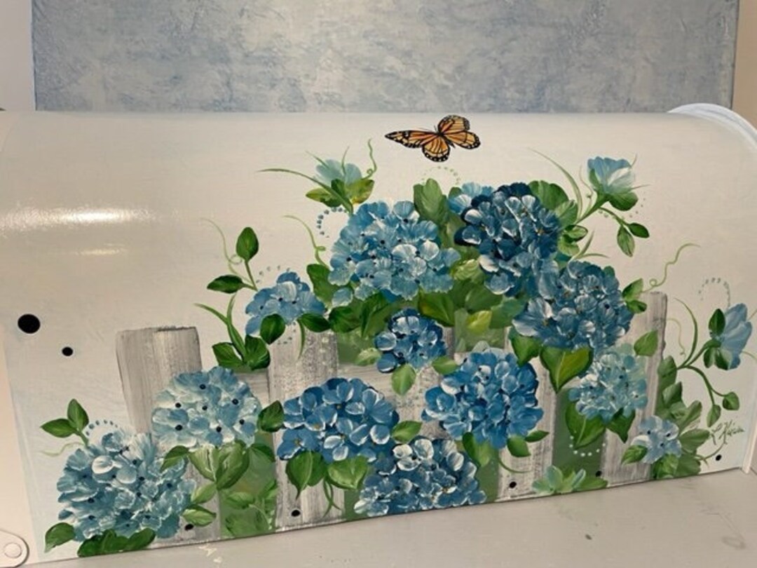 Hand Painted Mailbox, Monarch Butterflies and Blue Hydrangeas - Etsy