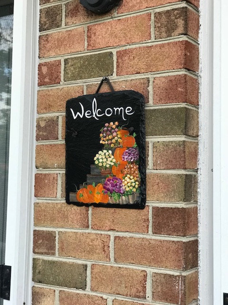 Welcome Slate Autumn Decor Painted Welcome Signs Pumpkins - Etsy
