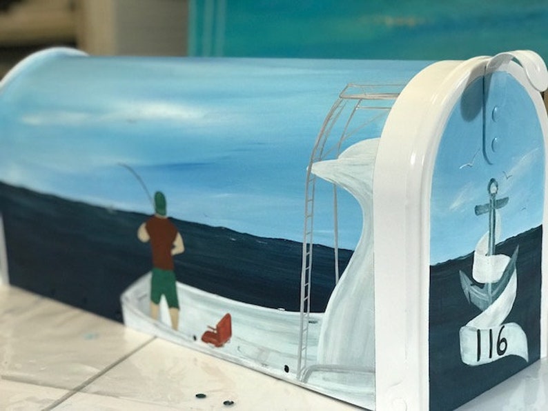 Fishing Mailbox Custom Hand Painted Nautical Mailbox Gift for | Etsy