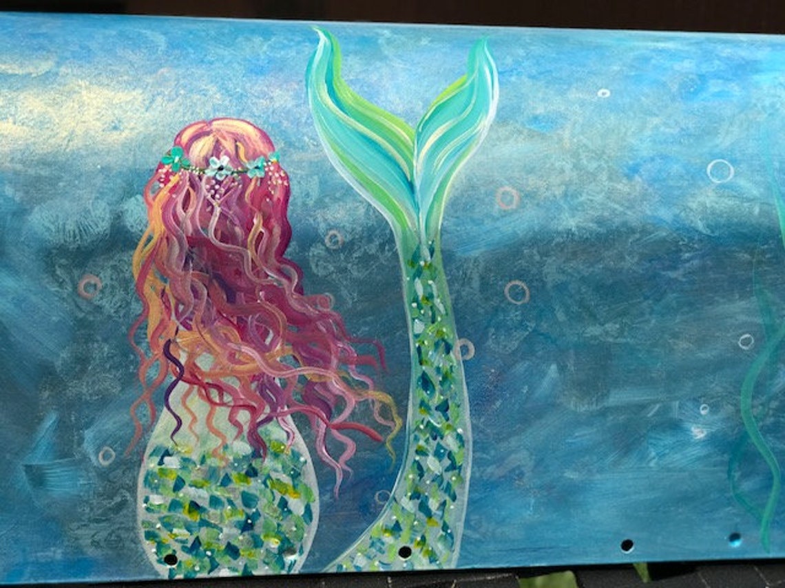 Mermaid Mailbox Hand Painted Custom Mailbox Mermaid Lovers | Etsy