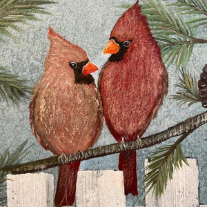 Painted Cardinal Welcome Sign, Bird Pair Painting Address Plaque on ...