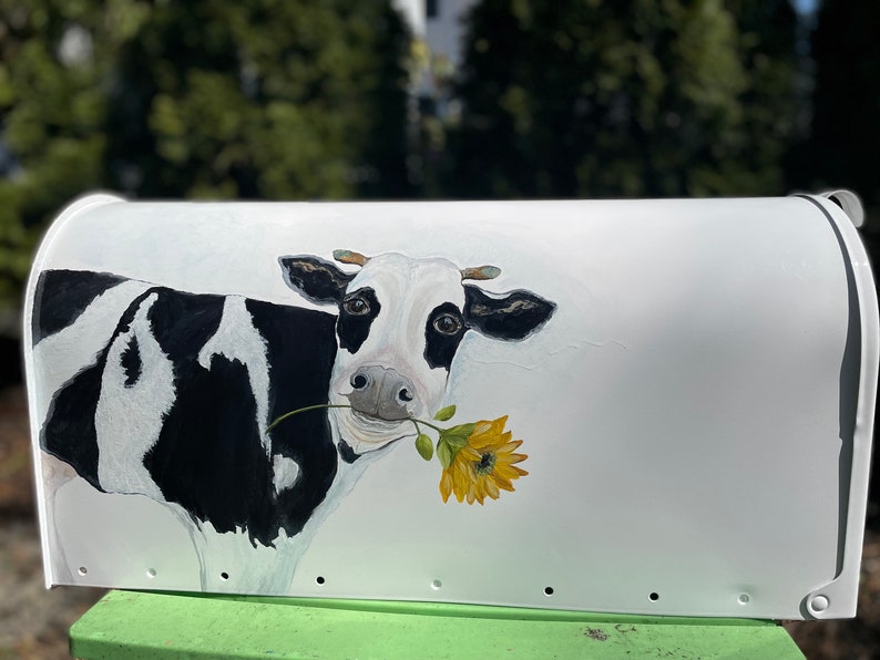 Hand Painted Cow Mailbox, Sunflower Farmhouse Decor, Personalized Gift ...