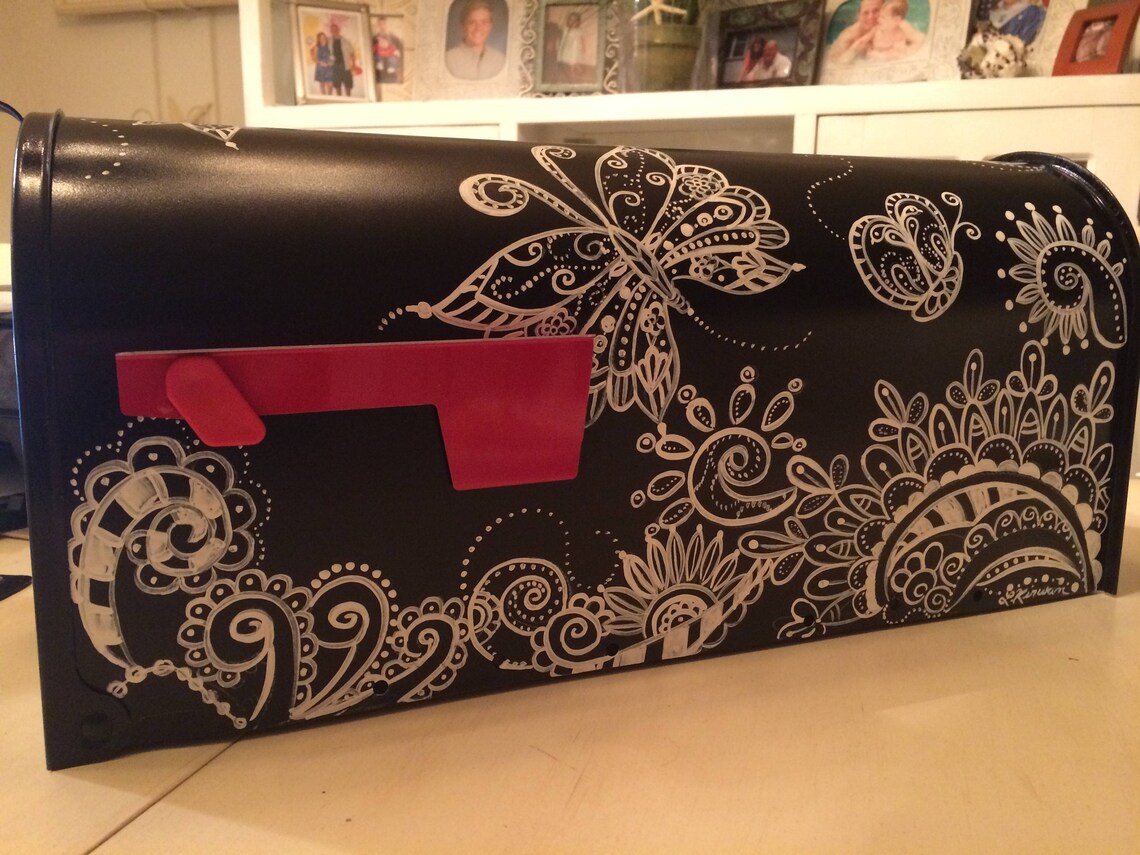 Hand Painted Mailbox Custom Black and White Painted | Etsy