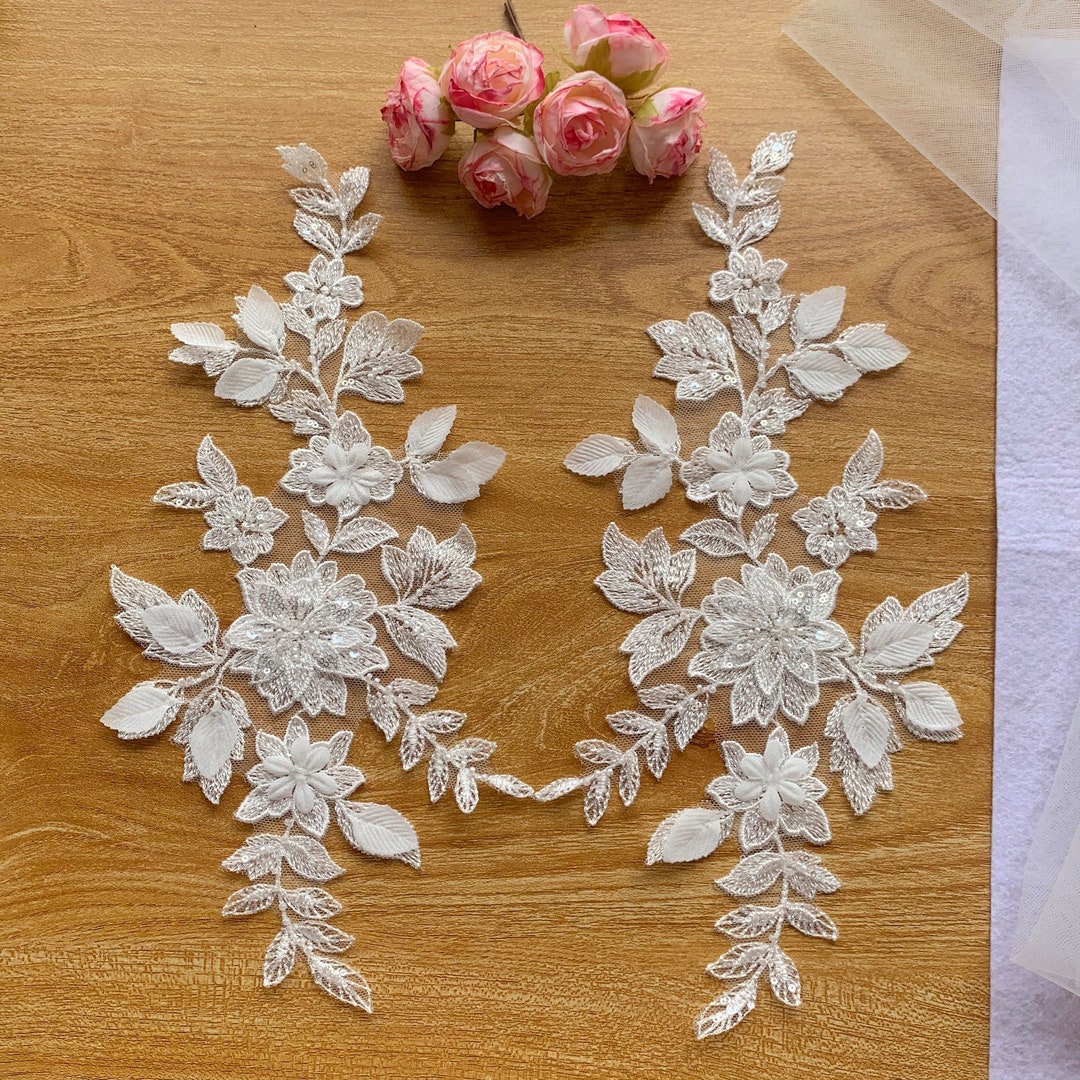 Super Elegant A&B Set Lace Placement, 3D Beaded Light Ivory Bridal Lace ...