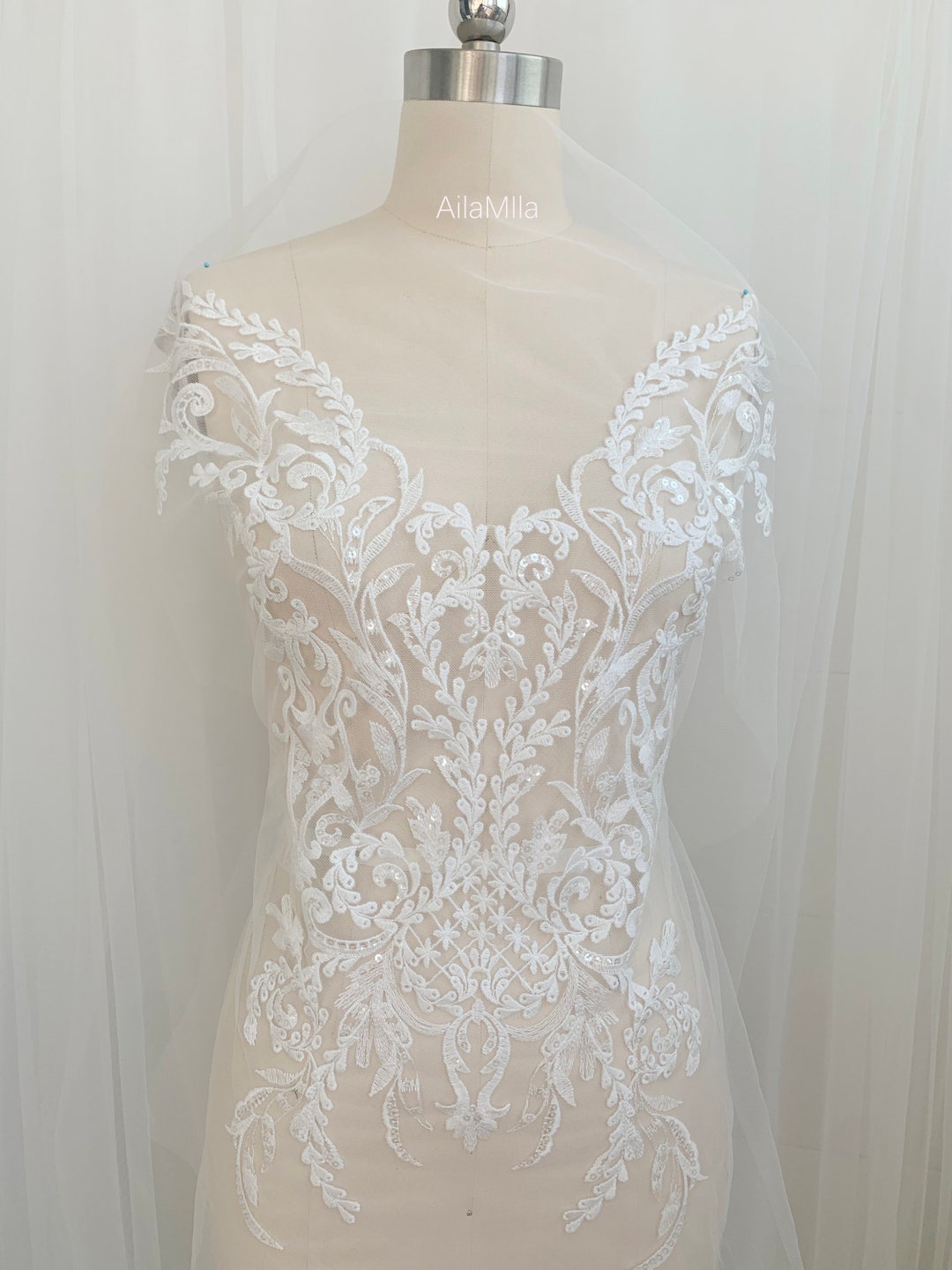 Oversize Quality Sequins off White Bridal Lace Applique, Floral Bodice ...