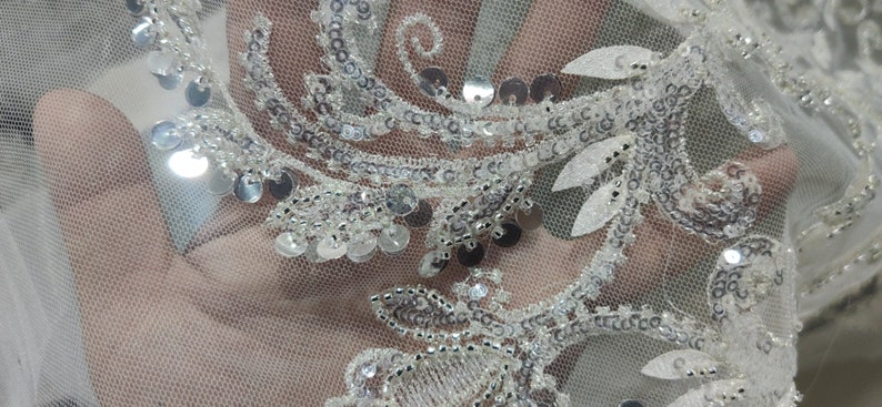 Silver Beaded With Light Ivory Laser Leaves Bridal Lace - Etsy
