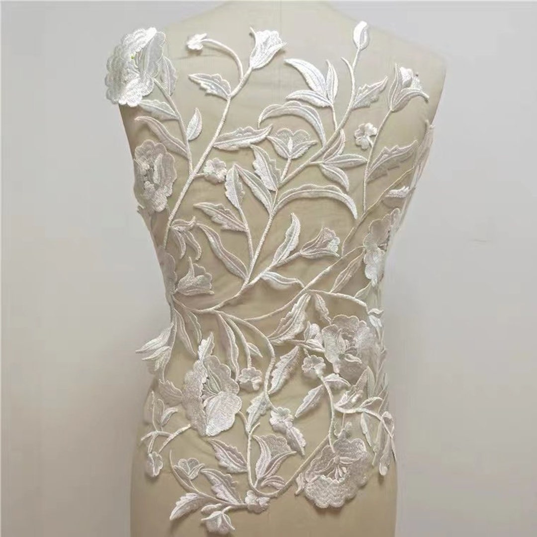 Oversize Light Ivory Thick Design Lace Placement Floral Embroidery ...